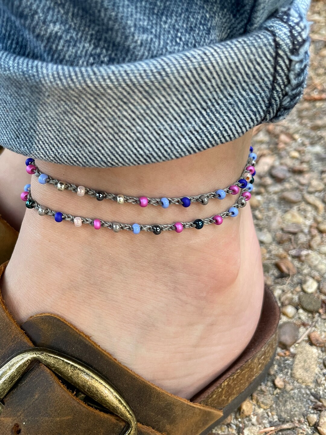 Beaded Double Wrap Anklet, Colorful Crochet Anklet, Hippie Anklet ...