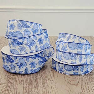 Blue Chinoiserie Fall Ribbon 2.5 Inch Wired Ribbon, 1.5 Inch, 5 Yards ...