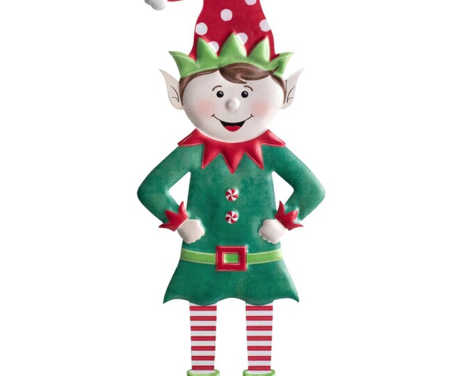 Large 13" Tall Metal Elf Boy Ornament, Sign, Elves, Wreath, Christmas ...