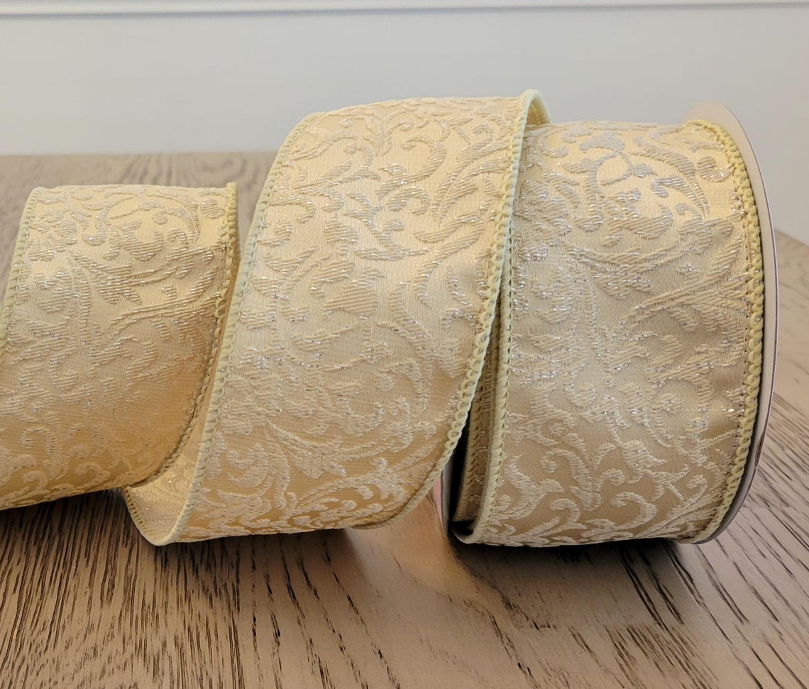 Ivory Floral Damask Embossed 2.5" Ribbon, Christmas, 2.5 Inch, Ivory ...