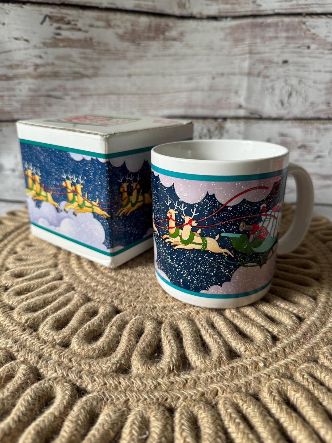 Vintage Santa Claus and Reindeer Coffee Mug Applause, Christmas, Candy ...