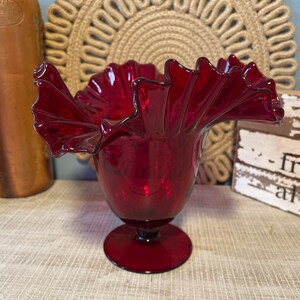 Vintage Ruby Red Blenko Glass Vase, Crimped Ruffled Edge - Etsy
