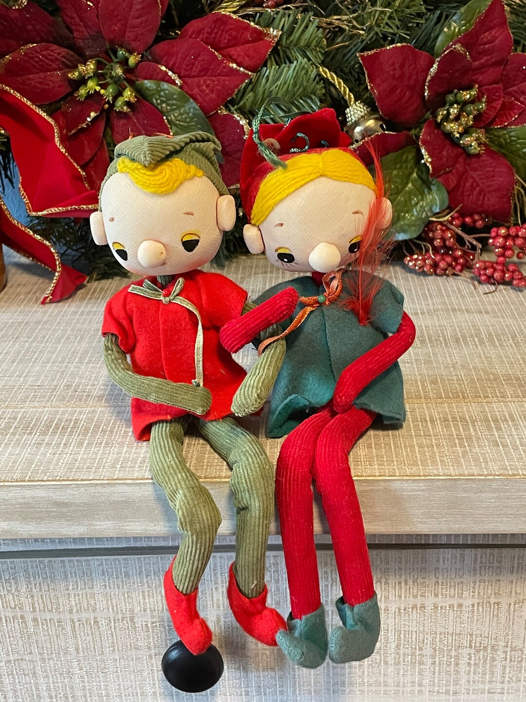Large Vintage Elf Christmas Tree Ornaments or Shelf Sitters, Made in ...