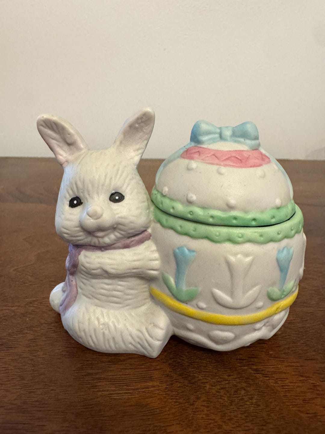 Vintage Easter Bunny Figurine With Covered Easter Egg - Etsy