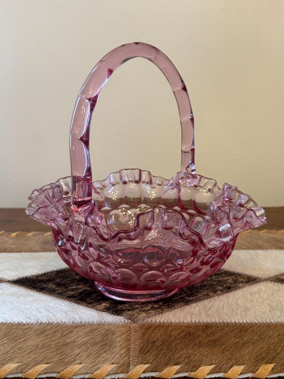 Vintage Fenton Gladd Pink Thumbprint Ruffle Basket Matching With Crimped Handle - Etsy