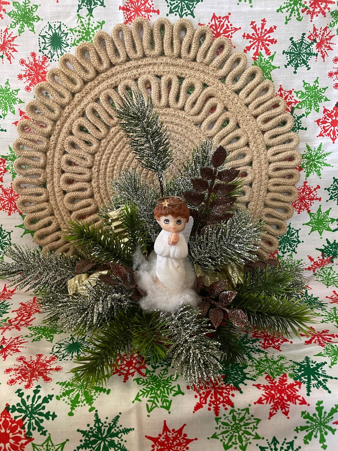 Vintage Angel Evergreen Table Centerpiece, Christmas Decoration - Etsy