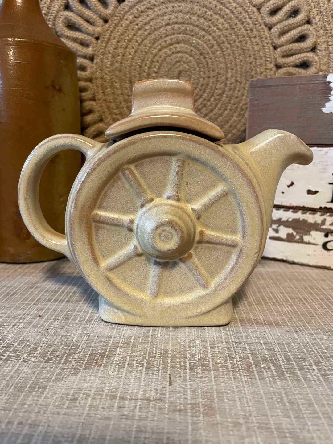 Frankoma Wagon Wheel Pitcher Teapot Small Lid 94J Pottery Golden Desert ...