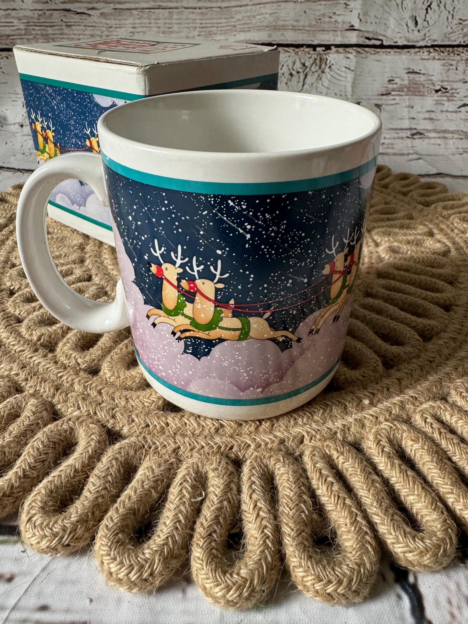 Vintage Santa Claus and Reindeer Coffee Mug Applause, Christmas, Candy ...