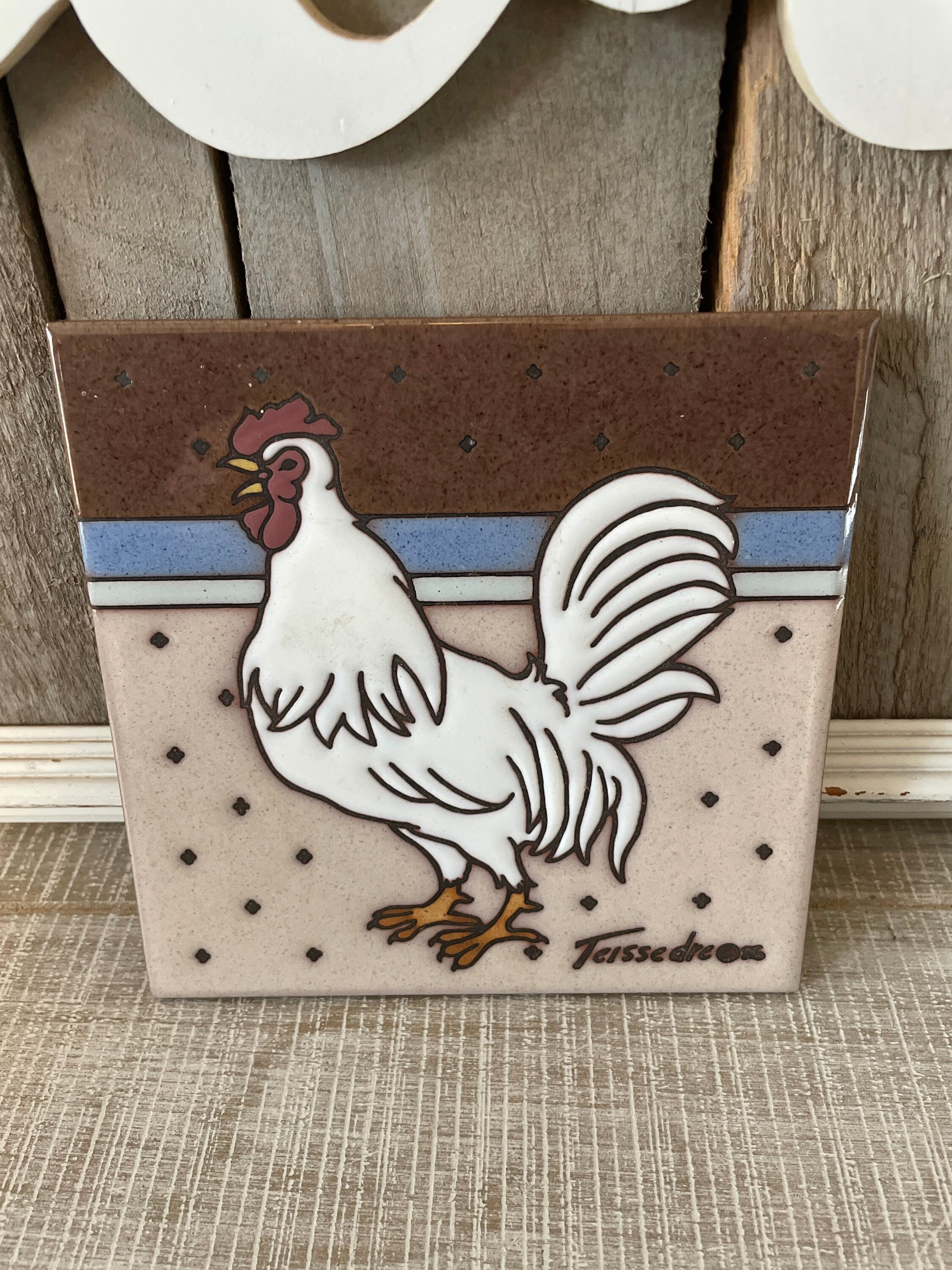Cleo Teissedre Signed Ceramic Tile, Vintage, Rooster, Chicken - Etsy