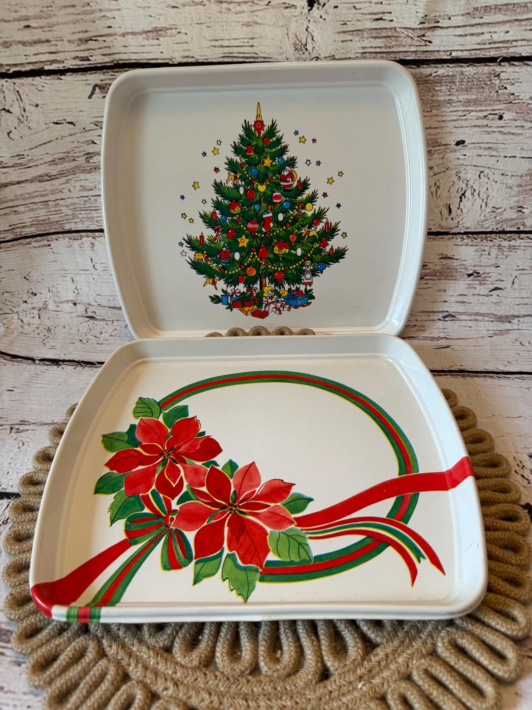 2 Vintage Plastic Christmas Serving Trays - Etsy