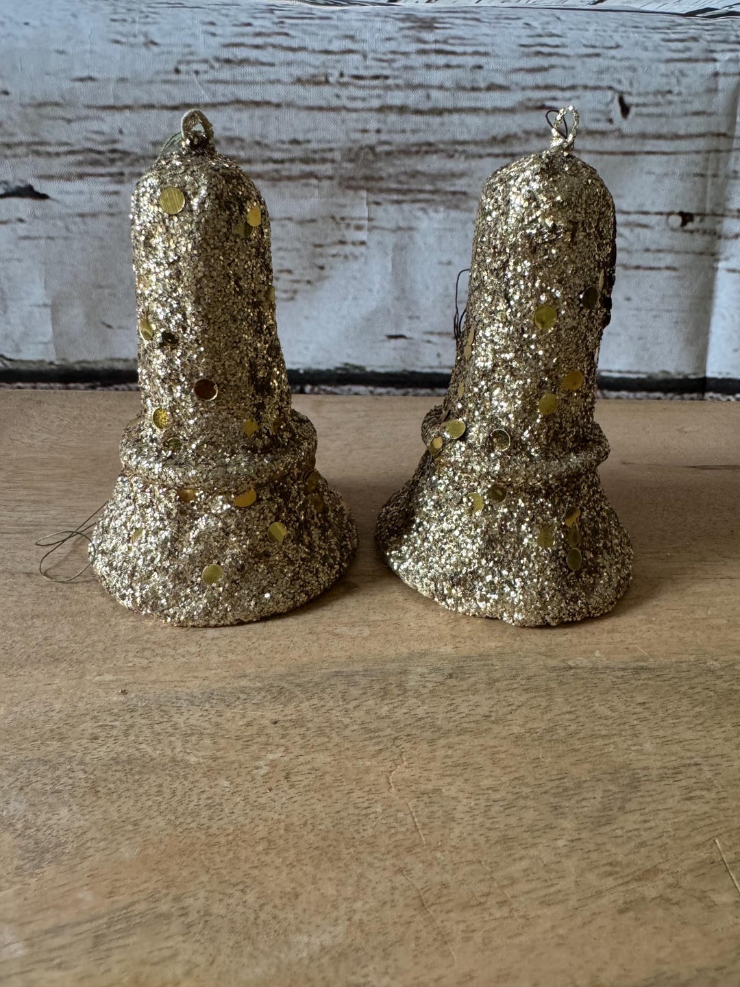 Set of 2 Vintage Japan Gold Glittered Paper Mache Bell Bells Christmas ...