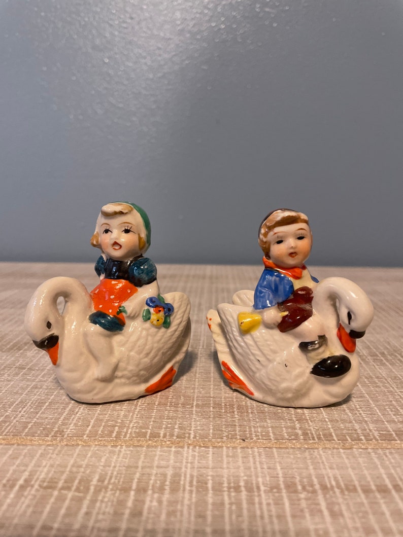 Vintage Made in Japan Swan With Boy and Girl Salt and Pepper - Etsy
