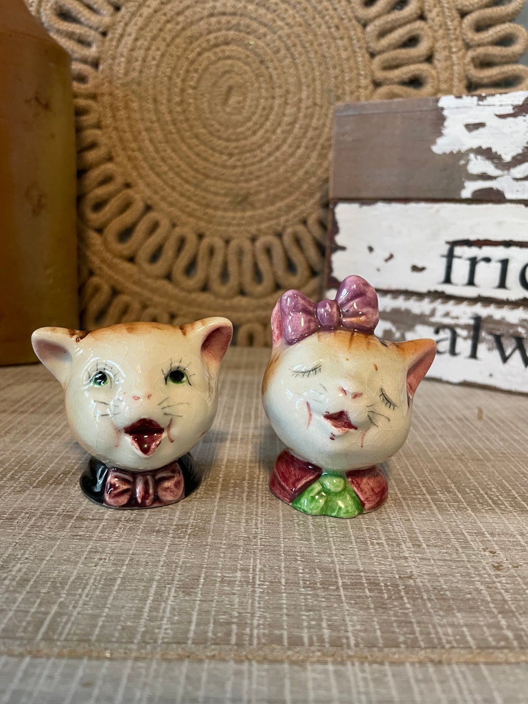 Vintage Cat Head Salt and Pepper Shakers Ceramic Japan - Etsy