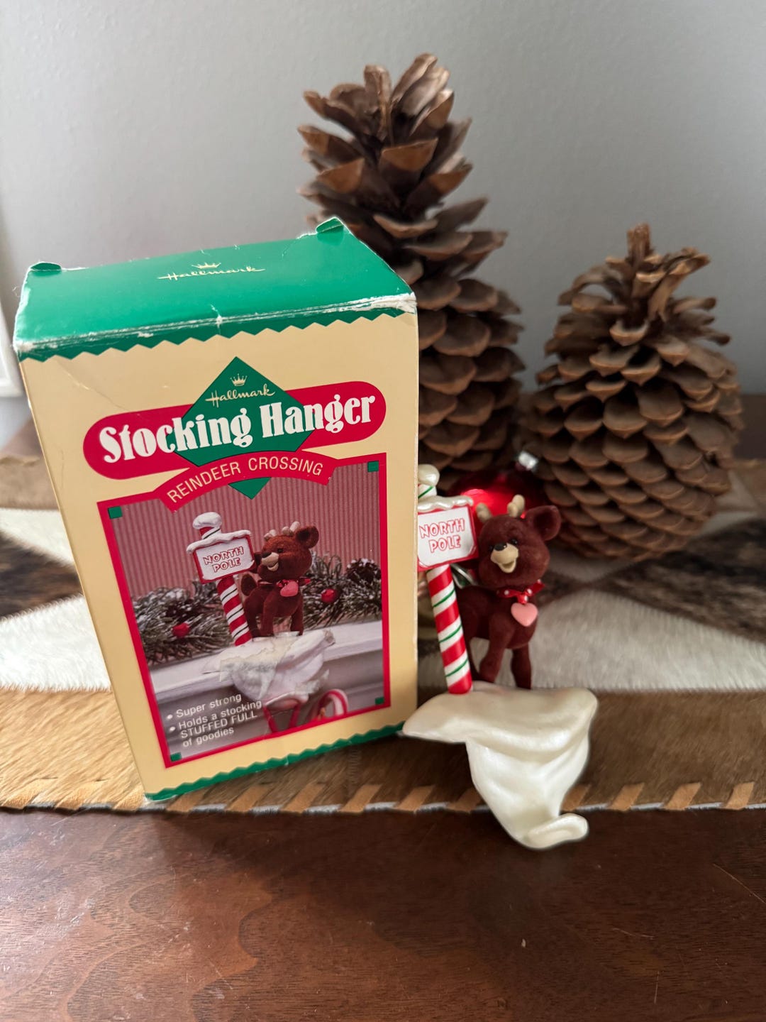 Vintage 1987 Hallmark Flocked Reindeer Crossing Christmas Stocking ...