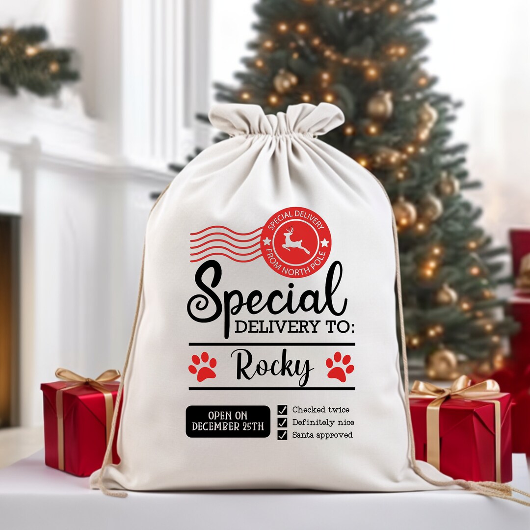 Personalized Pet Santa Sack, Dog or Cat Christmas Stocking, Xmas Treat ...
