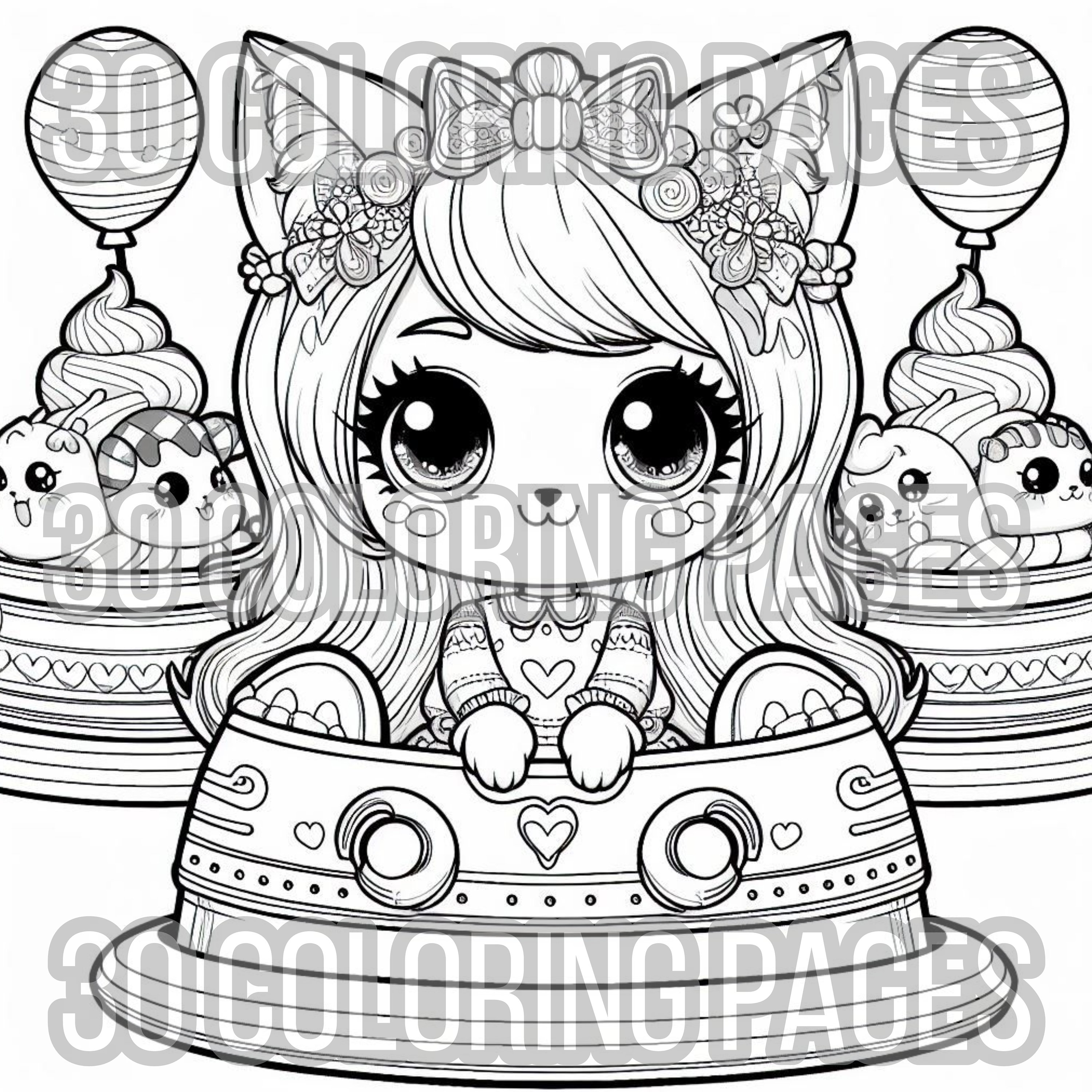 30 Cute Furry Carnival Coloring Page Bundle Kawaii Ears and Tail ...