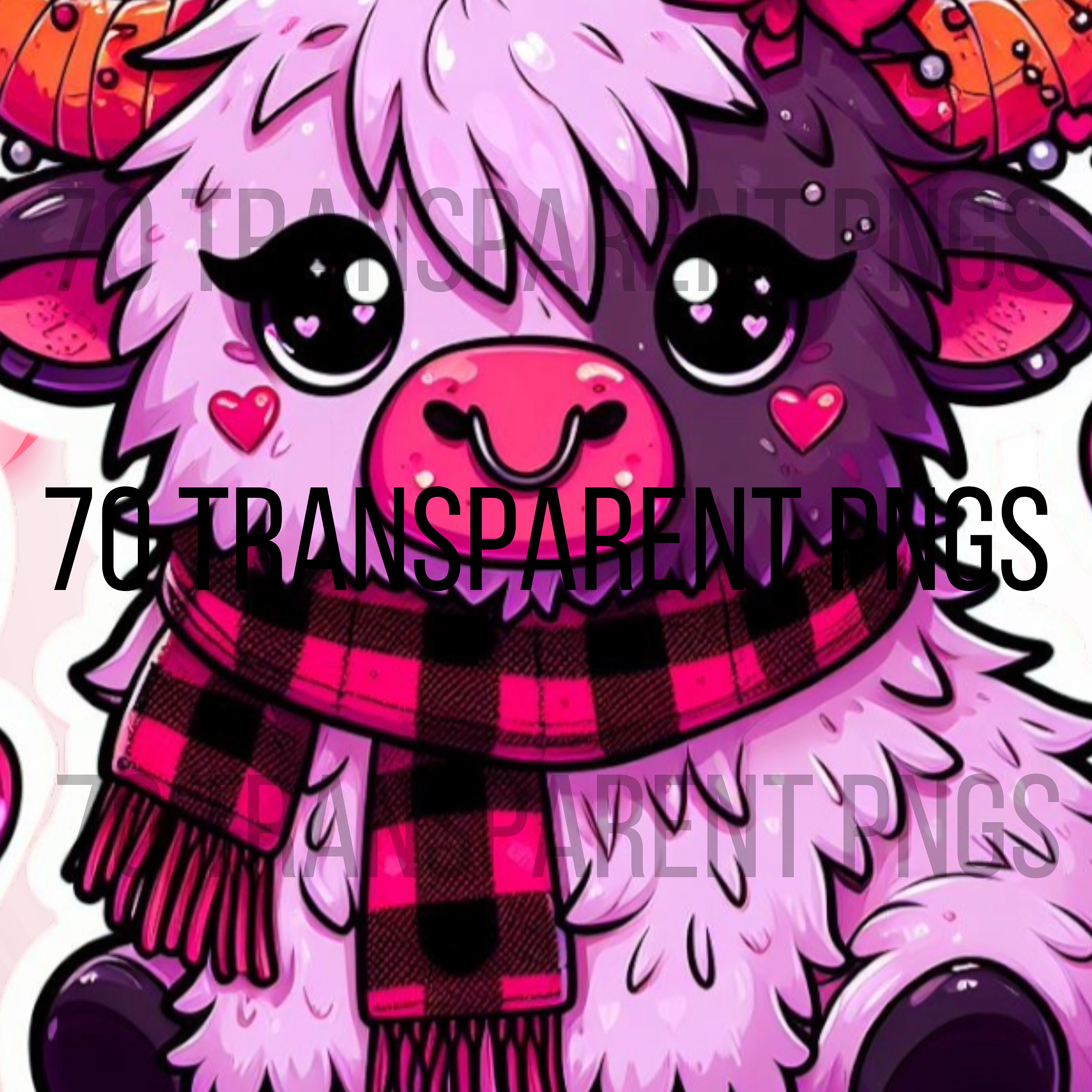 70 Emo Goth Cute Highland Cow PNG Image Bundle for Stickers Junk ...