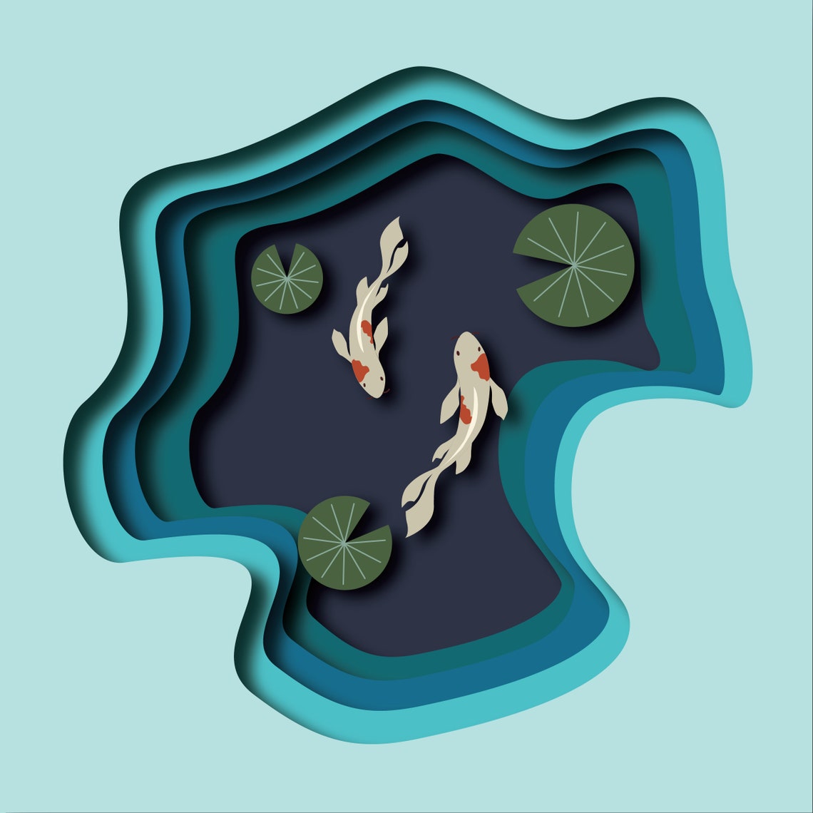 Koi Pond paper cut out illustration | Etsy