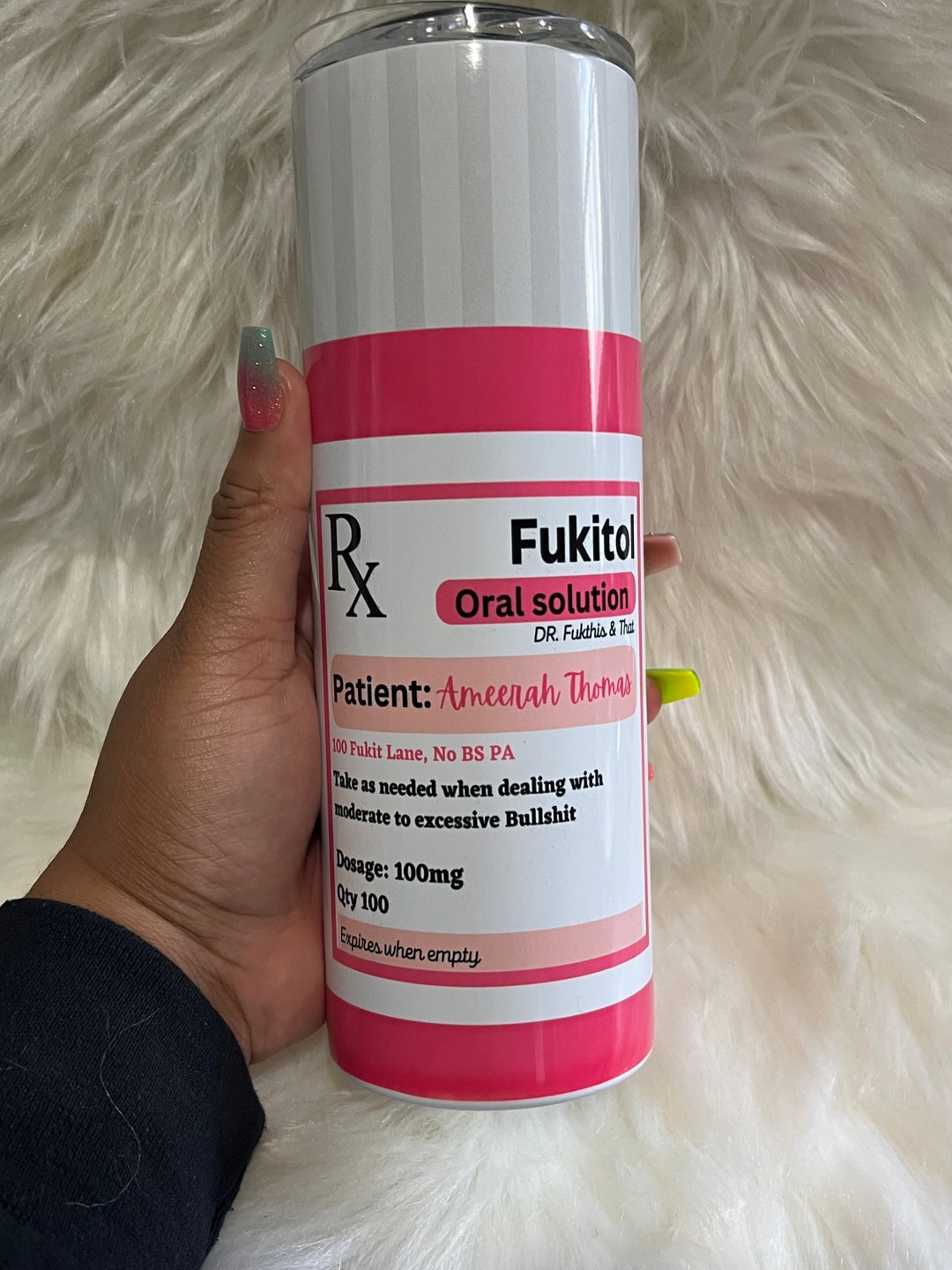 PINK Cup With Lid FUKITOL Prescription Pill Fake Ice Lid 30oz - Etsy