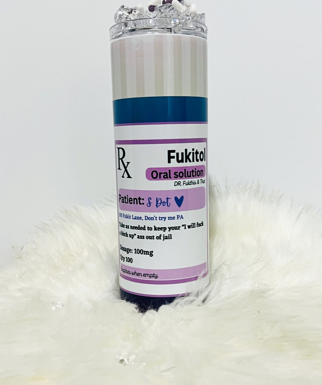 FUKITOL Tumbler, Prescription Pill Fake Ice Lid 20oz Skinny Tumbler ...