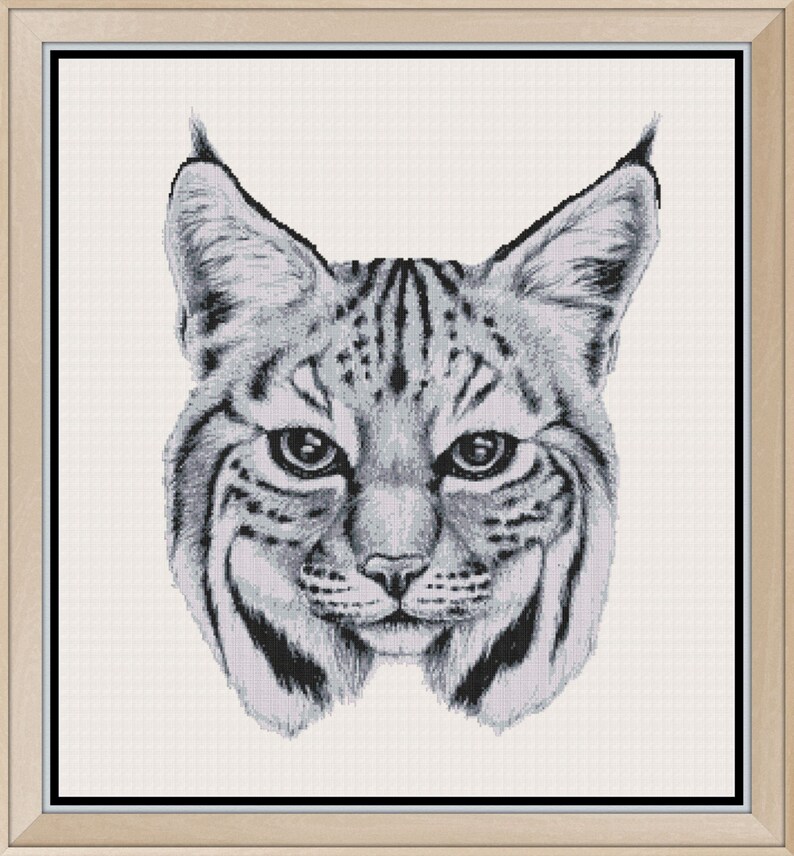 Wildlife Bobcat Greyscale Cross Stitch Pattern Modern PDF Digital ...