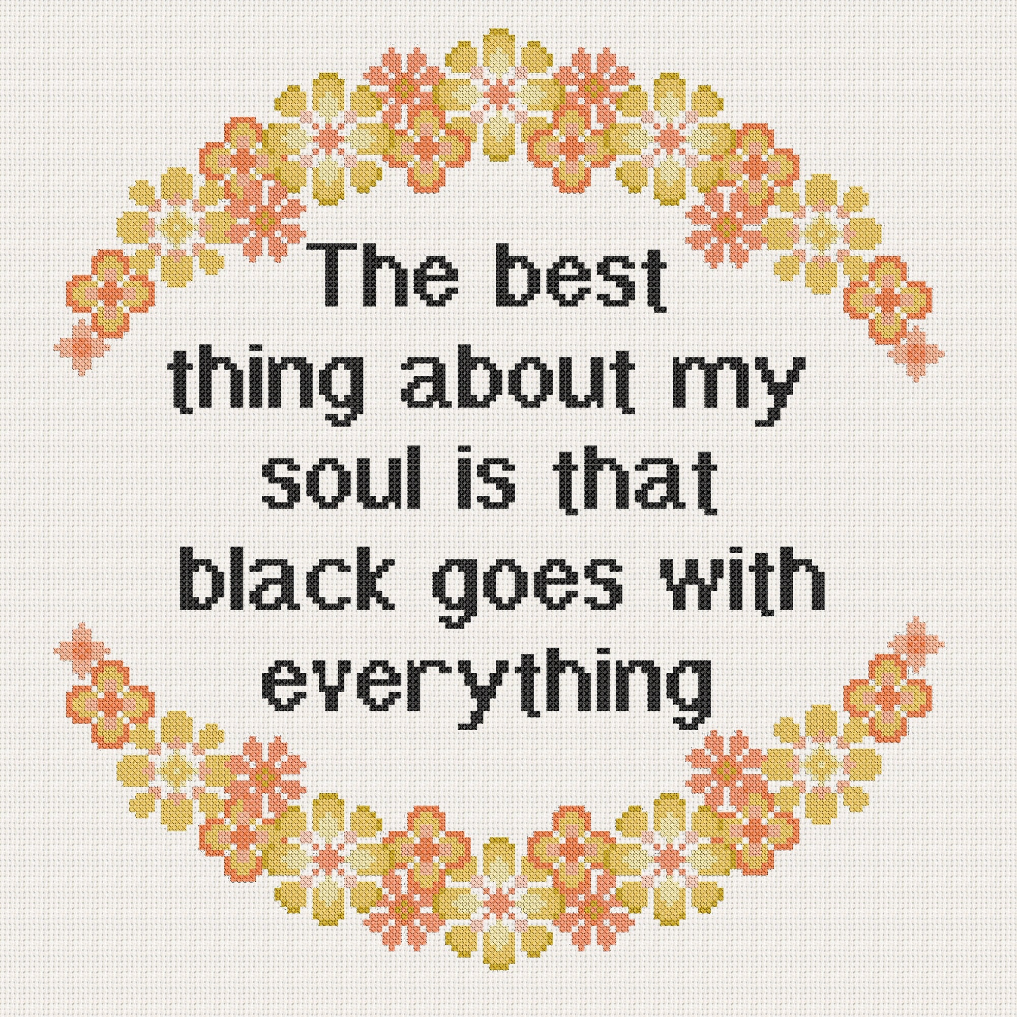 Black Soul Modern Subversive Floral Cross Stitch Pattern - Etsy