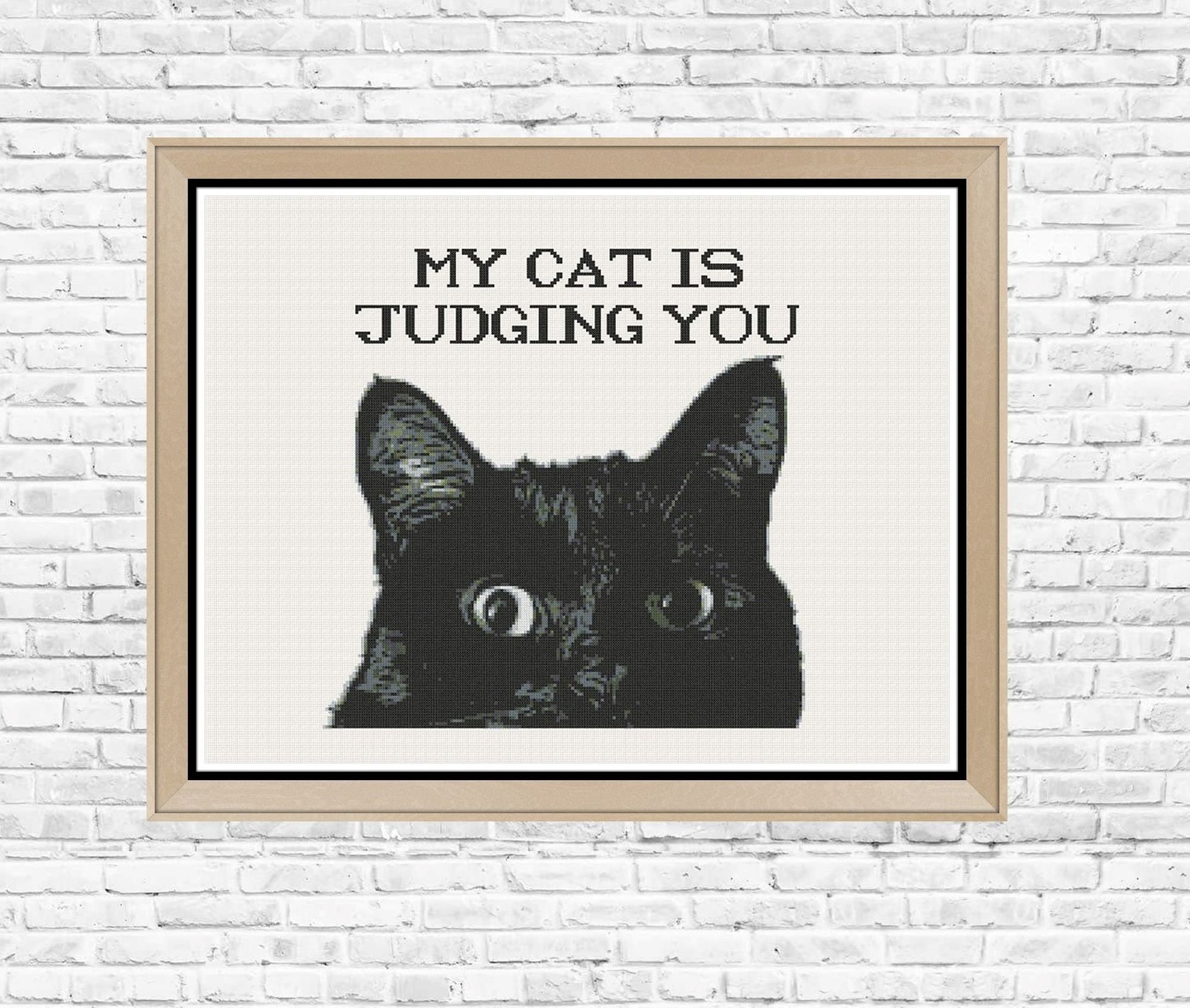 Black Cat Judging Subversive Snarky Modern Cat Cross Stitch Pattern PDF ...