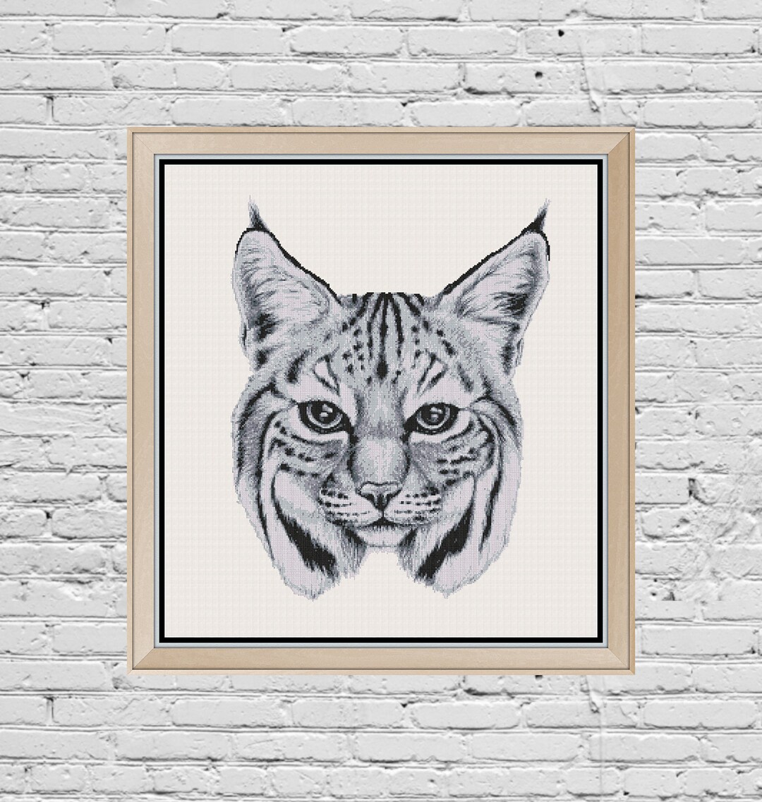 Wildlife Bobcat Greyscale Cross Stitch Pattern Modern PDF Digital ...