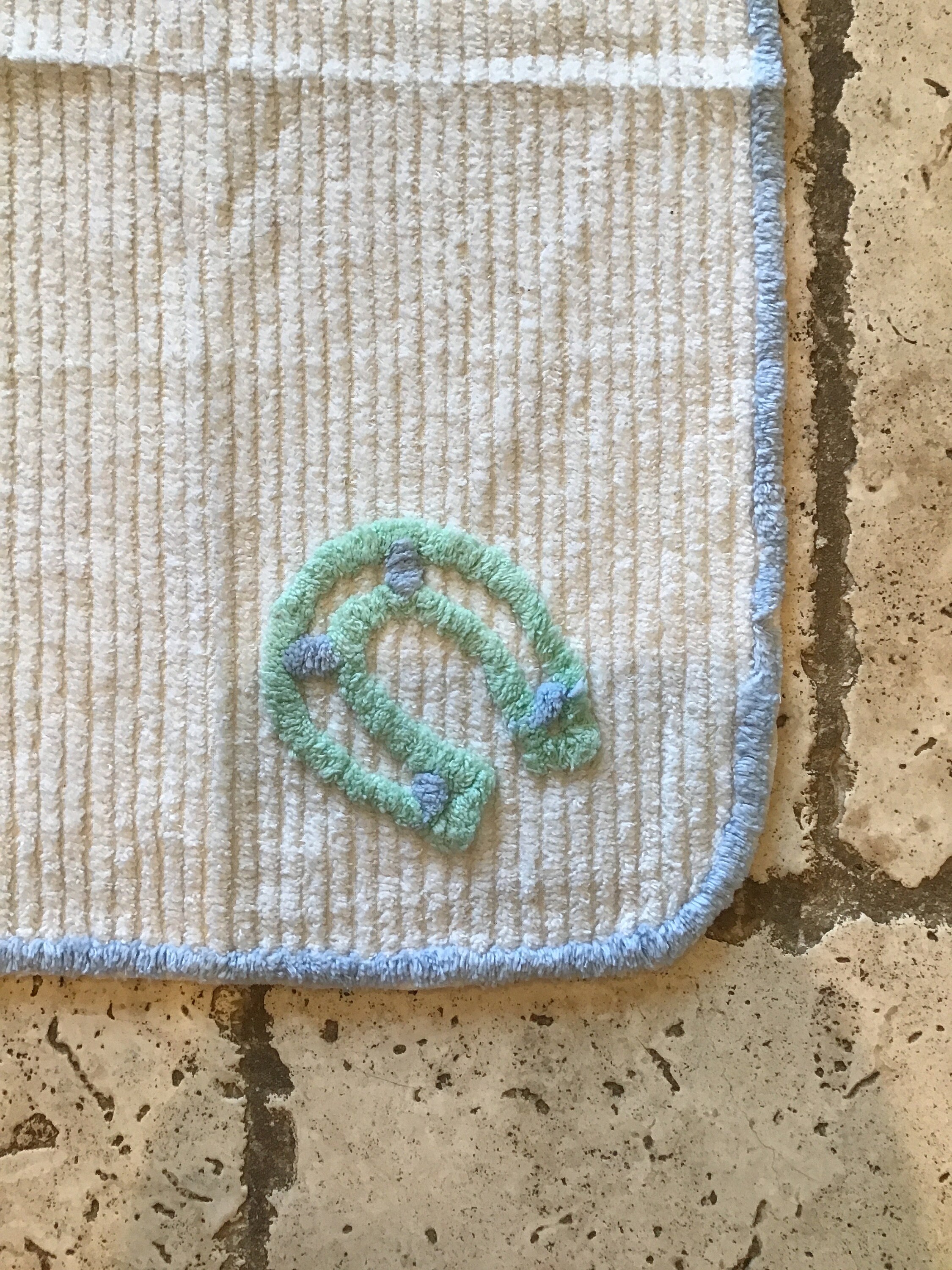 Vintage BLUE MOON Chenille Receiving Blanket— Blue Horse & Green ...