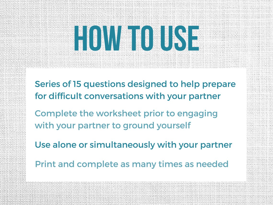 Difficult Conversations Worksheet Couple's Guide to Reduce Conflict ...
