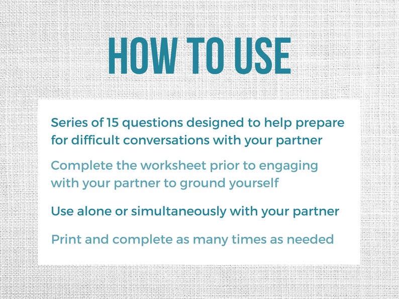 Difficult Conversations Worksheet | Couple's Guide to Reduce Conflict ...