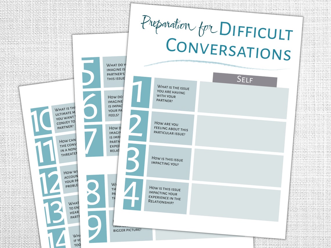 Difficult Conversations Worksheet Couple's Guide to Reduce Conflict ...