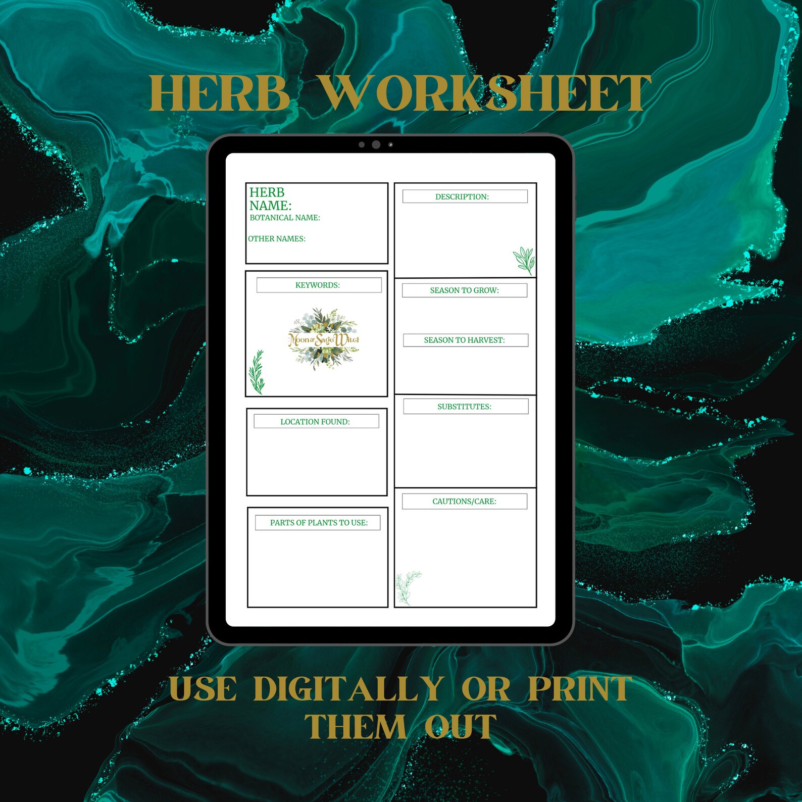 Herb Worksheet for Book of Shadows or Grimoire, Herb Template, Wiccan ...