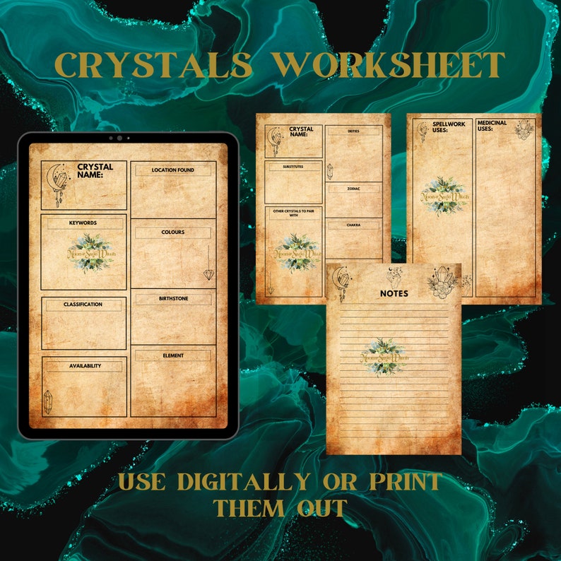 Blank Crystal Grimoire Pages, Witchcraft Printable Pages, Crystal ...