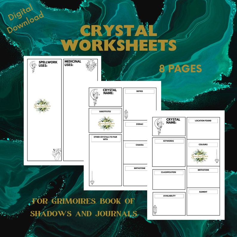 Blank Crystal Grimoire Pages, Witchcraft Printable Pages, Crystal ...