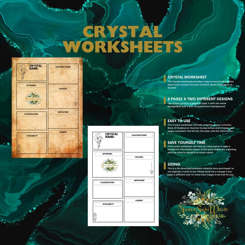 Blank Crystal Grimoire Pages, Witchcraft Printable Pages, Crystal ...