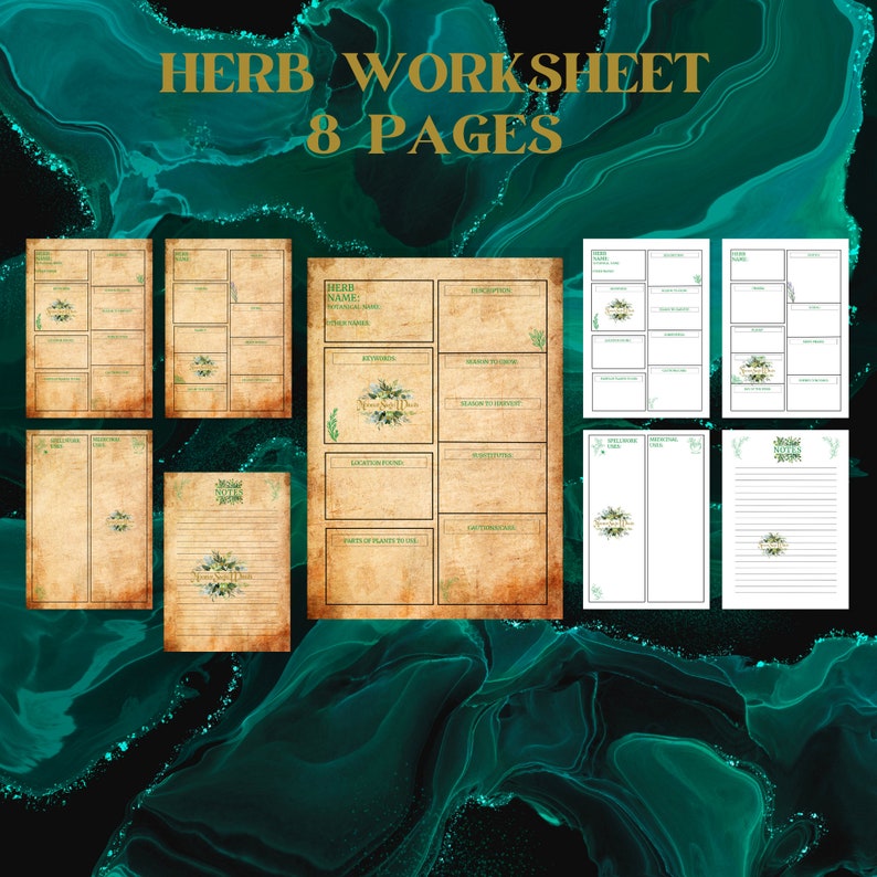 Herb Worksheet for Book of Shadows or Grimoire, Herb Template, Wiccan ...
