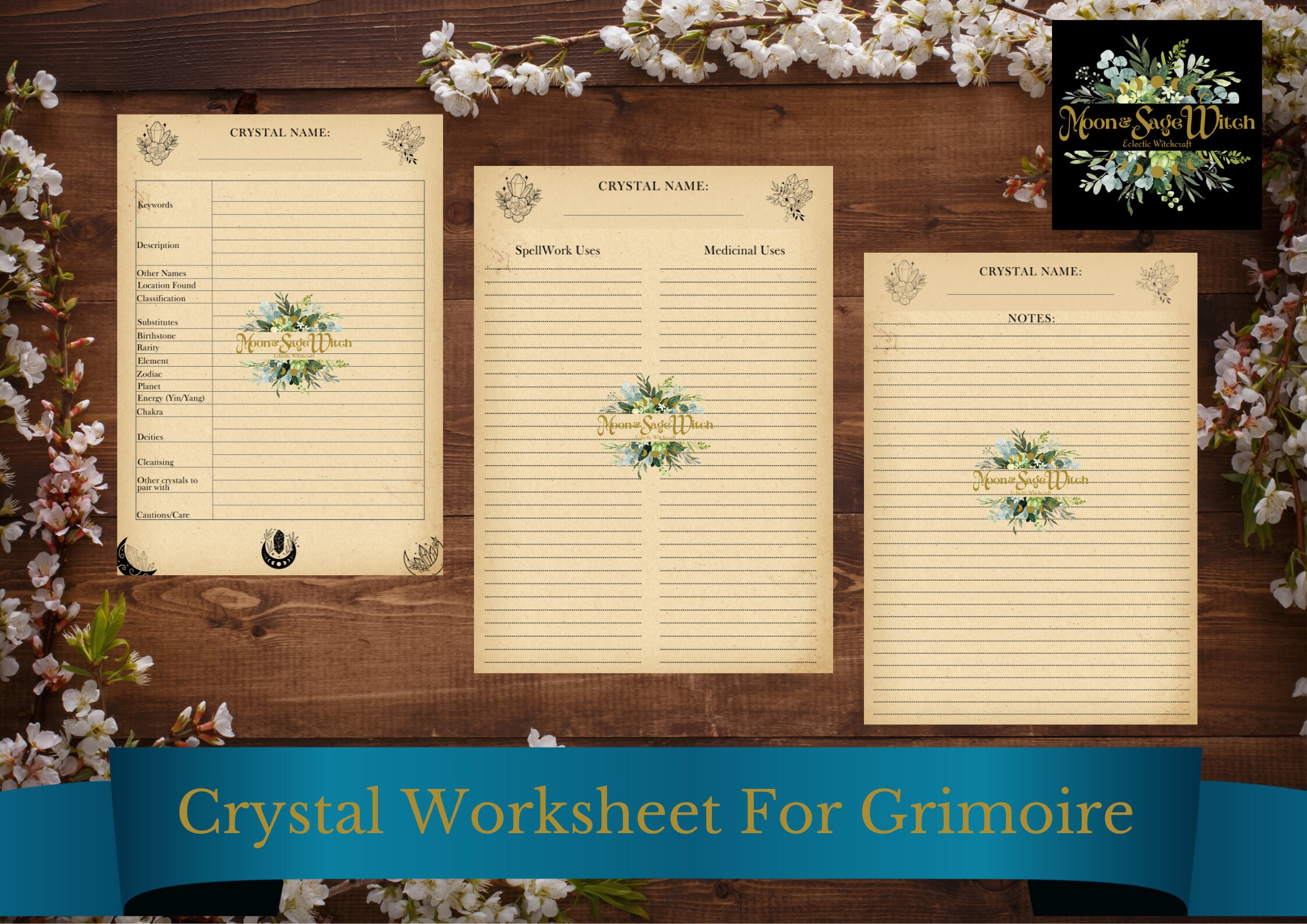 Crystal Worksheet, Blank Grimoire Page, Witchcraft Basics, Instant ...