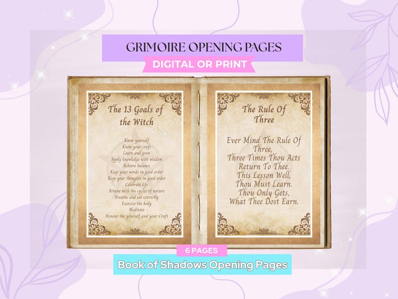 Grimoire Opening Pages | Printable Book of Shadows | Witch's Rule of ...