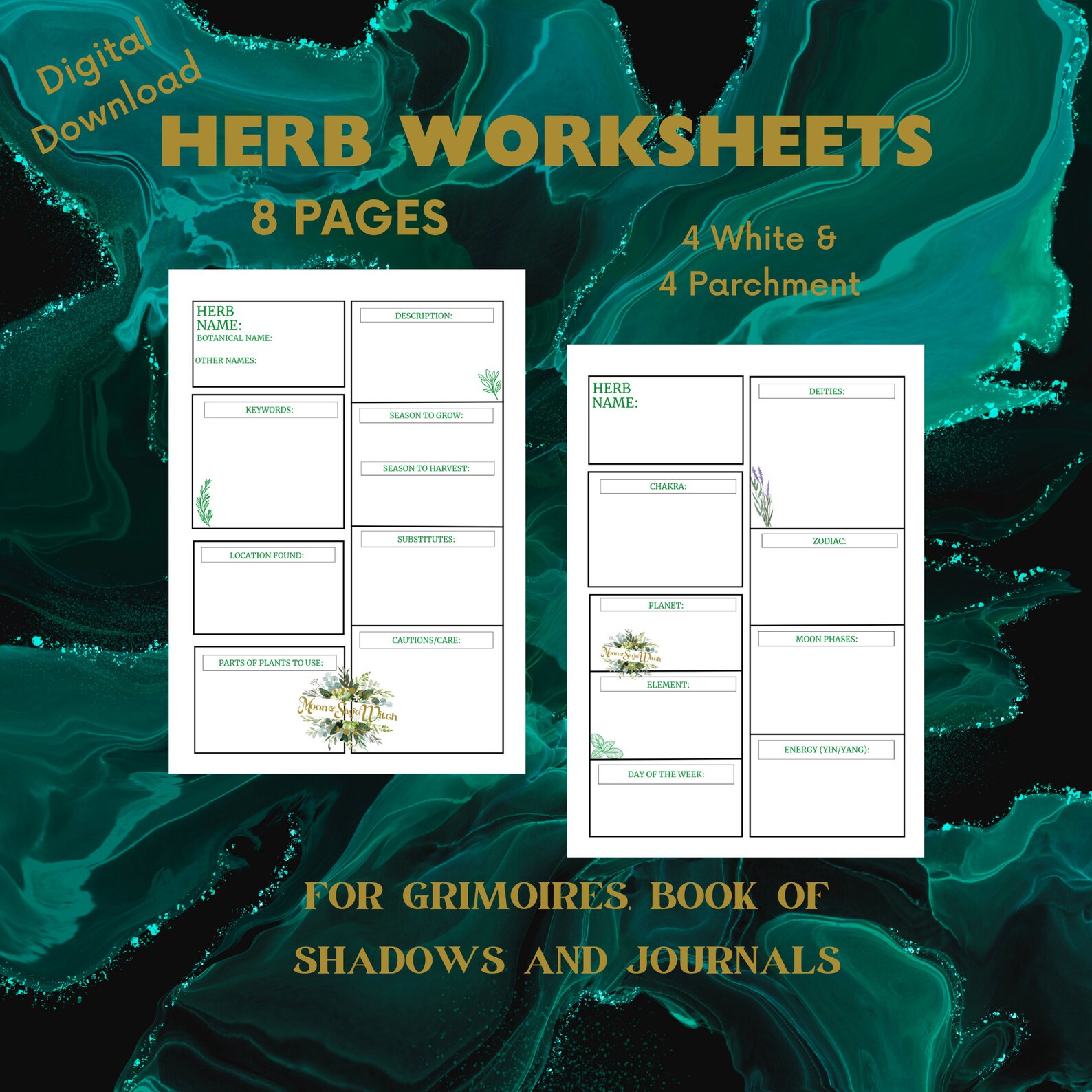 Herb Worksheet for Book of Shadows or Grimoire, Herb Template, Wiccan ...