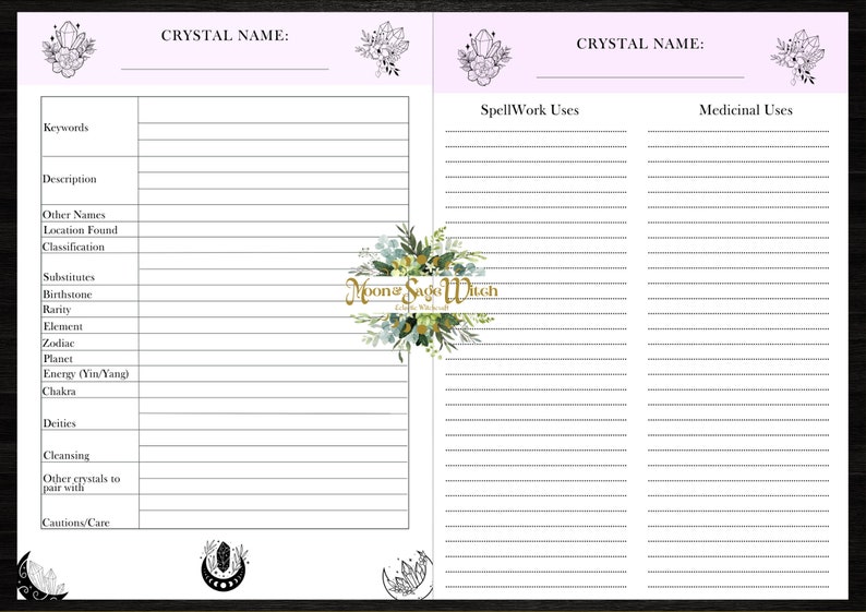 Crystal Worksheet, Blank Grimoire Page, Witchcraft Basics, Instant ...