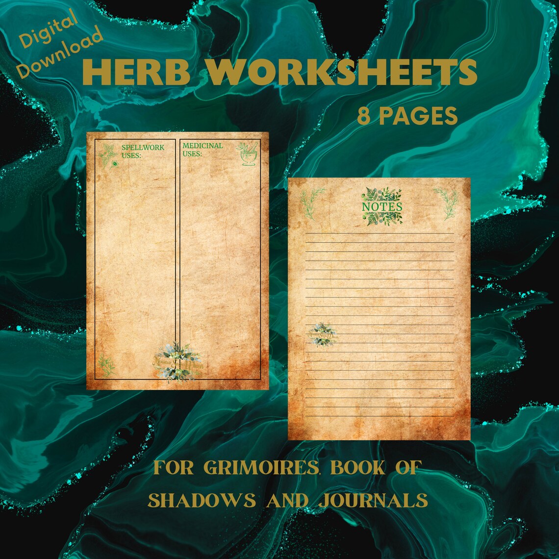 Herb Worksheet for Book of Shadows or Grimoire, Herb Template, Wiccan ...