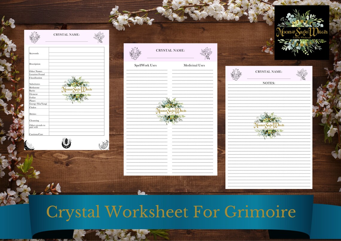 Crystal Worksheet, Blank Grimoire Page, Witchcraft Basics, Instant ...