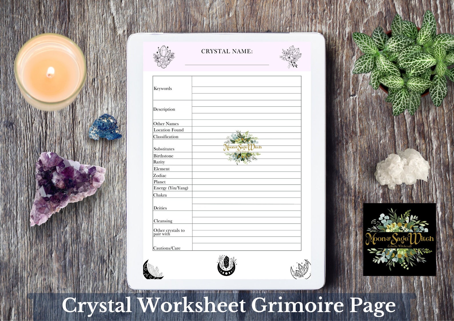 Crystal Worksheet, Blank Grimoire Page, Witchcraft Basics, Instant ...