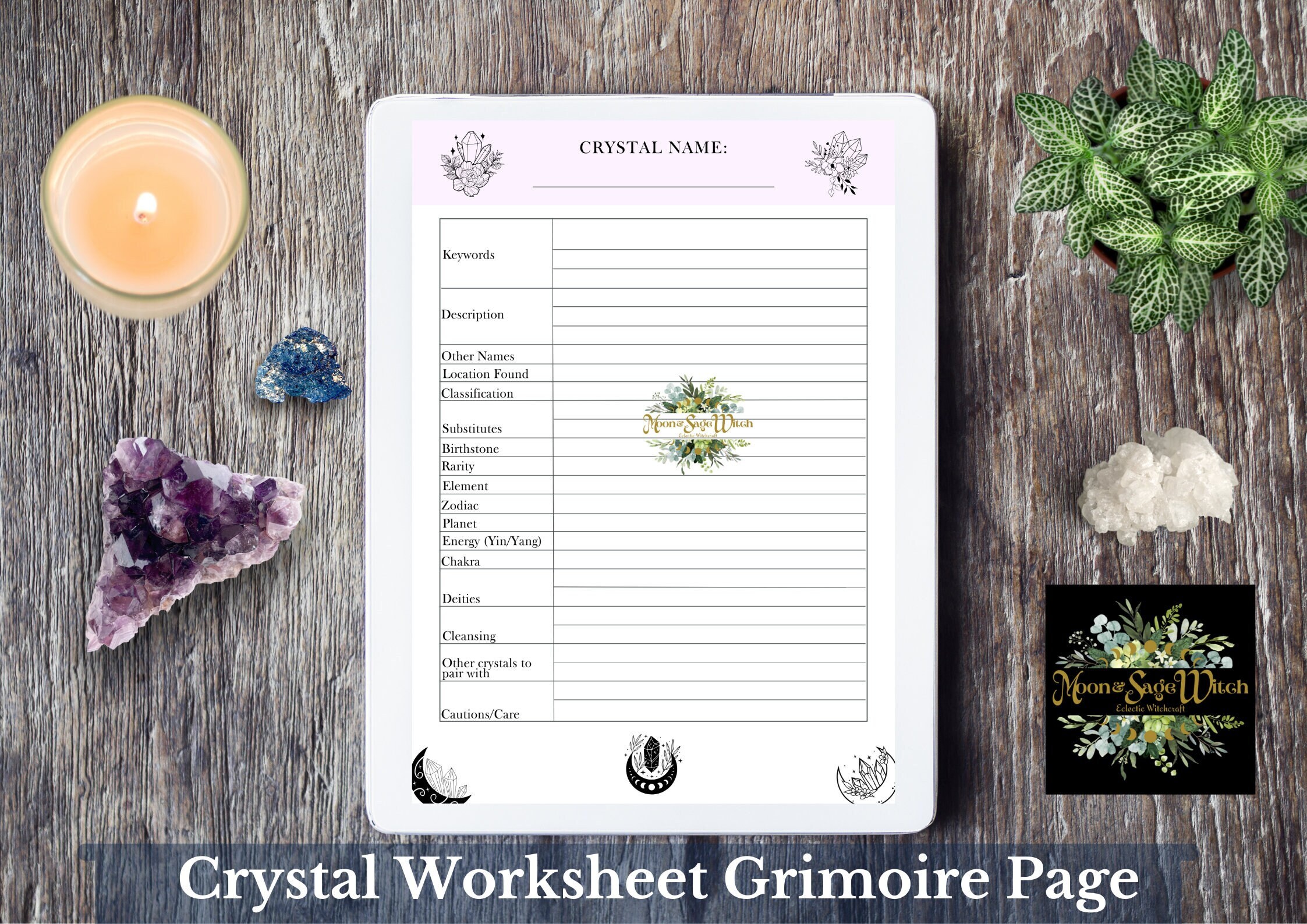 Crystal Worksheet, Blank Grimoire Page, Witchcraft Basics, Instant ...