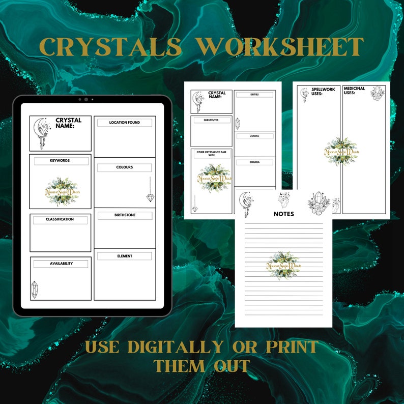 Blank Crystal Grimoire Pages, Witchcraft Printable Pages, Crystal ...