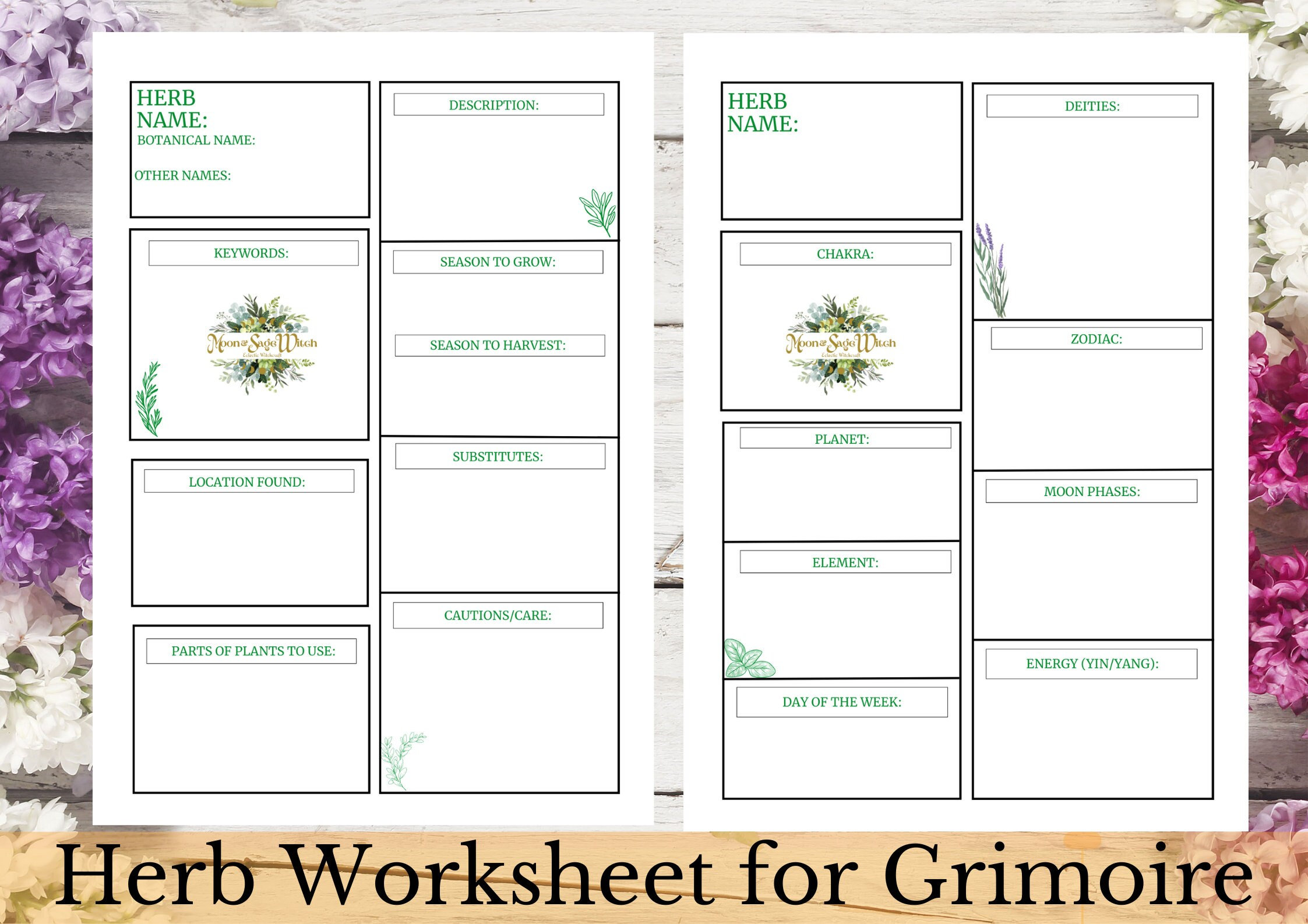 Herb Worksheet for Book of Shadows or Grimoire Herb Template - Etsy