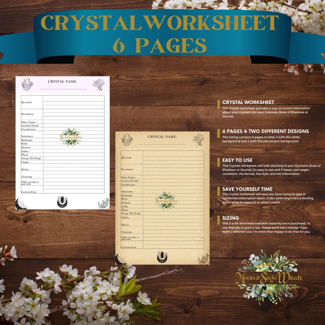 Crystal Worksheet, Blank Grimoire Page, Witchcraft Basics, Instant ...