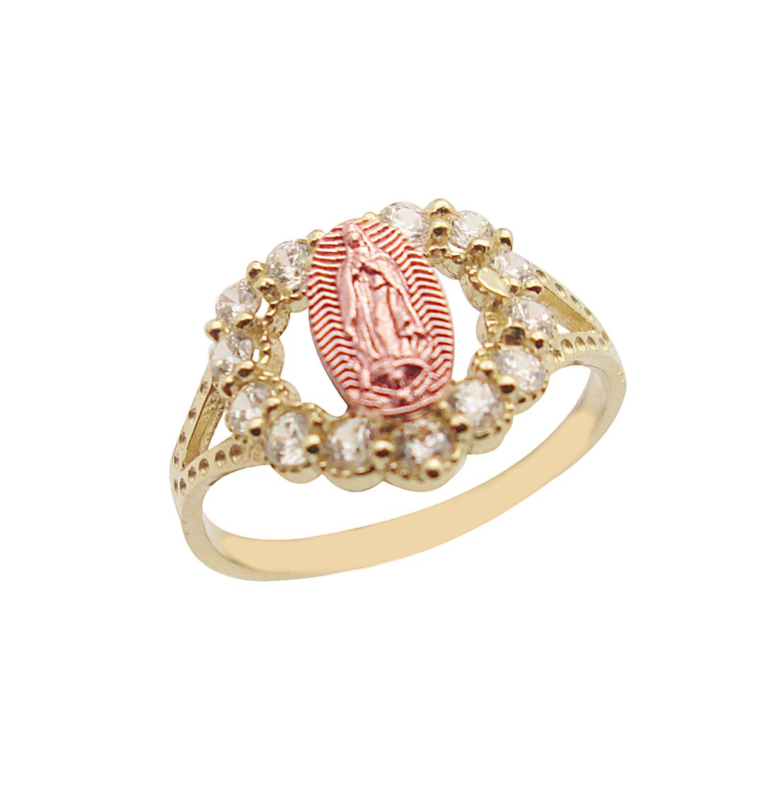14K Tricolor Our Lady Of Guadalupe Ring Religious Jewelry