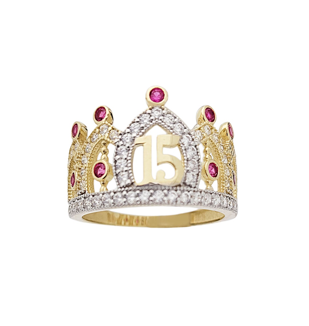 10K Yellow Gold 15 Anos Quinceanera Ring Gold Tiara Ring - Etsy